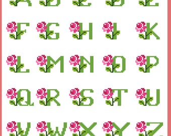 Cross Stitch Alphabet Pattern A-Z | Counted Cross Stitch Lettering Font ...