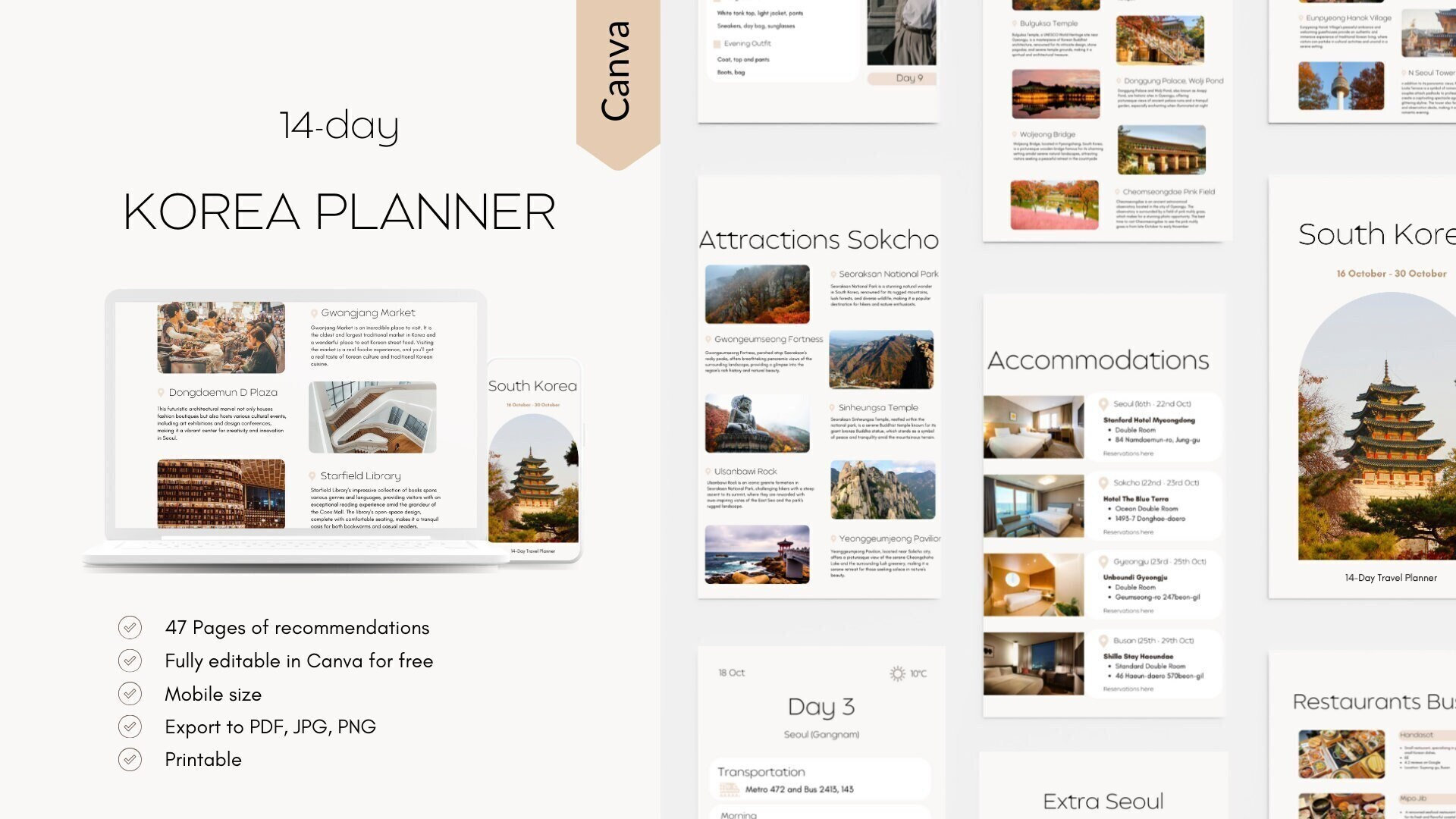 Digital South Korea Travel Planner Editable Planner Customize in Canva ...