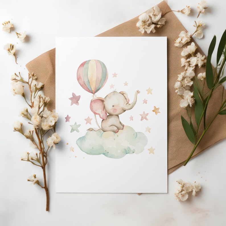 25 Watercolor Elephant Clipart, Pastel Colors, Elephant Balloon ...