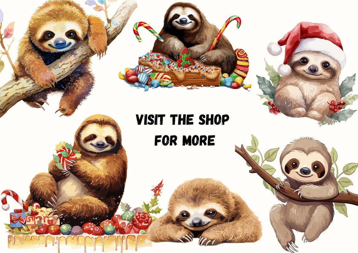 Watercolor Christmas Sloth SVG, Cute Baby Sloth SVG, Vector Happy ...