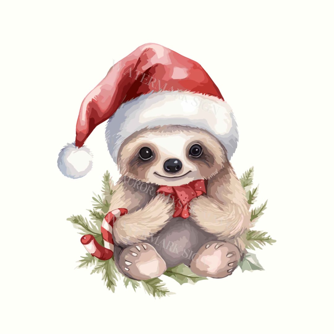 Watercolor Christmas Sloth SVG, Cute Baby Sloth SVG, Vector Happy ...