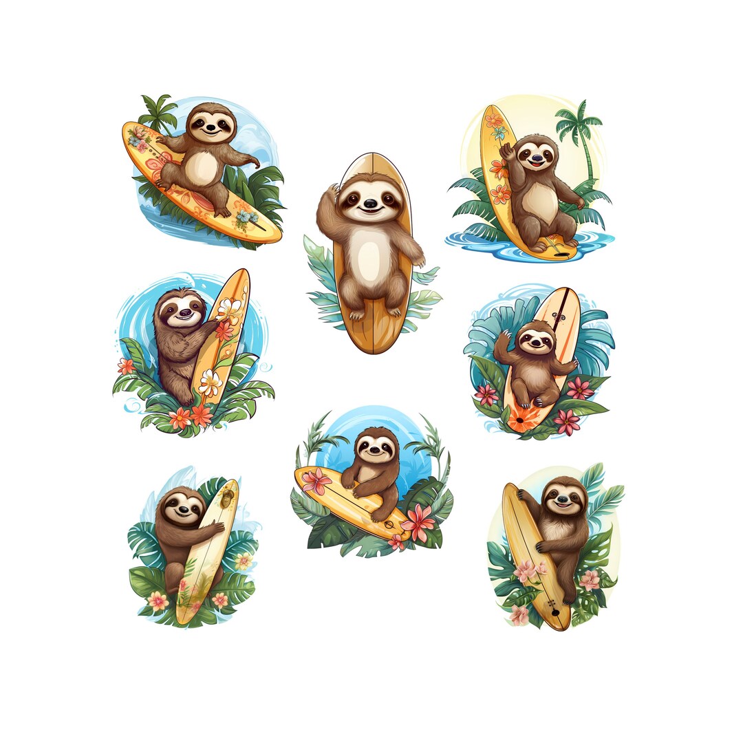 Sloth PNG, Surf Aesthetic, Sloth Clipart for Surf Wear, Surf Poster ...