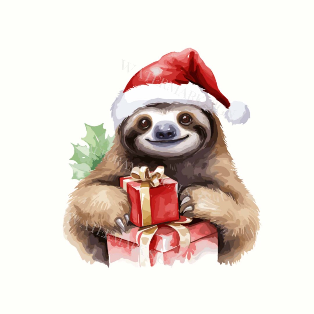 Watercolor Christmas Sloth SVG Cute Sloth SVG Vector Happy - Etsy