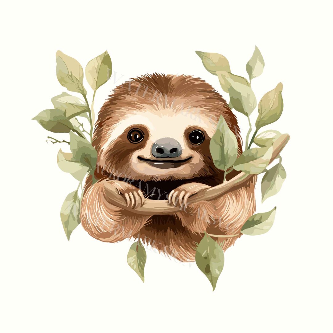 Watercolor Baby Sloth SVG, Lazy Clipart, Funny Digital Design, Cute ...