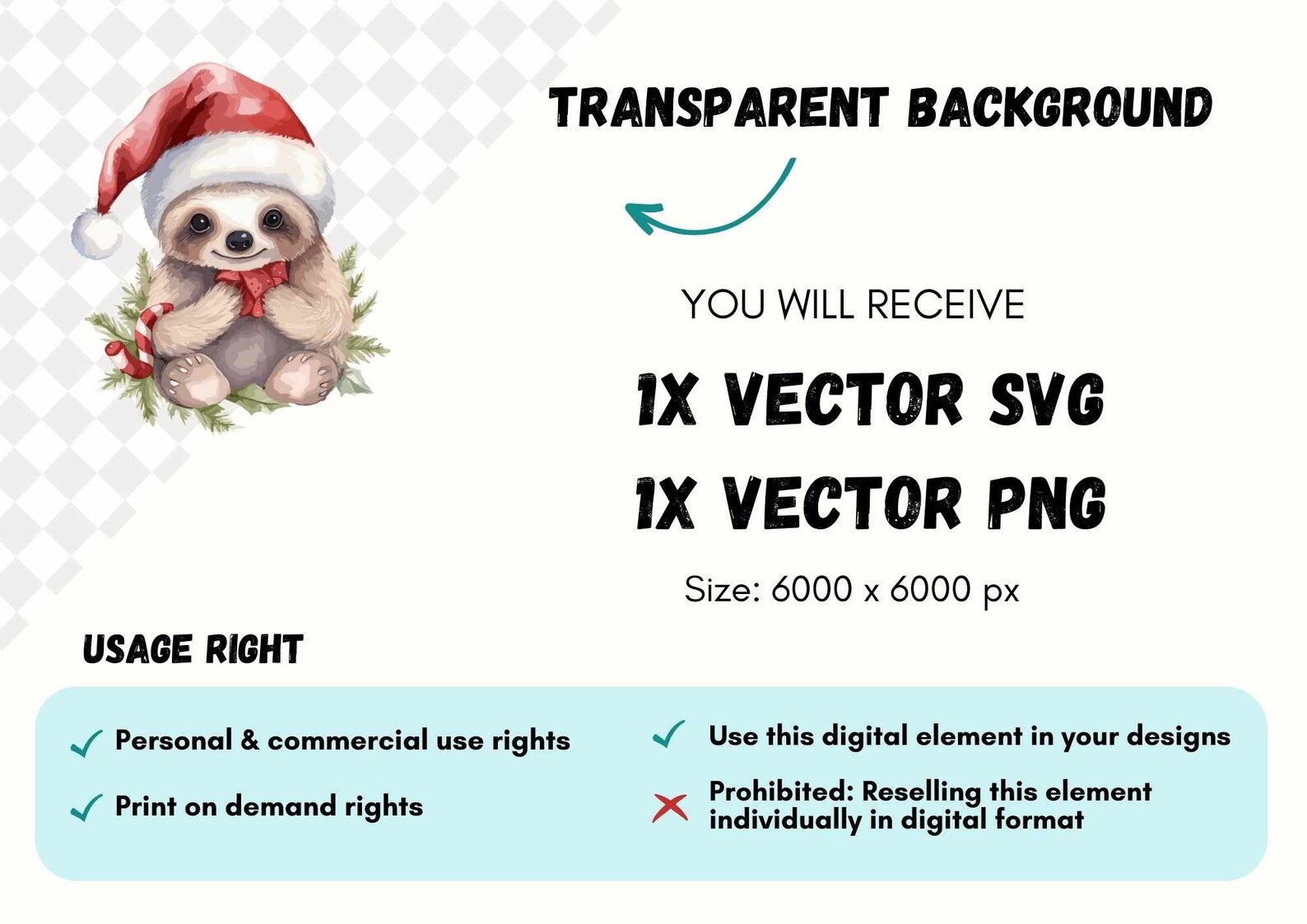 Watercolor Christmas Sloth SVG, Cute Baby Sloth SVG, Vector Happy ...