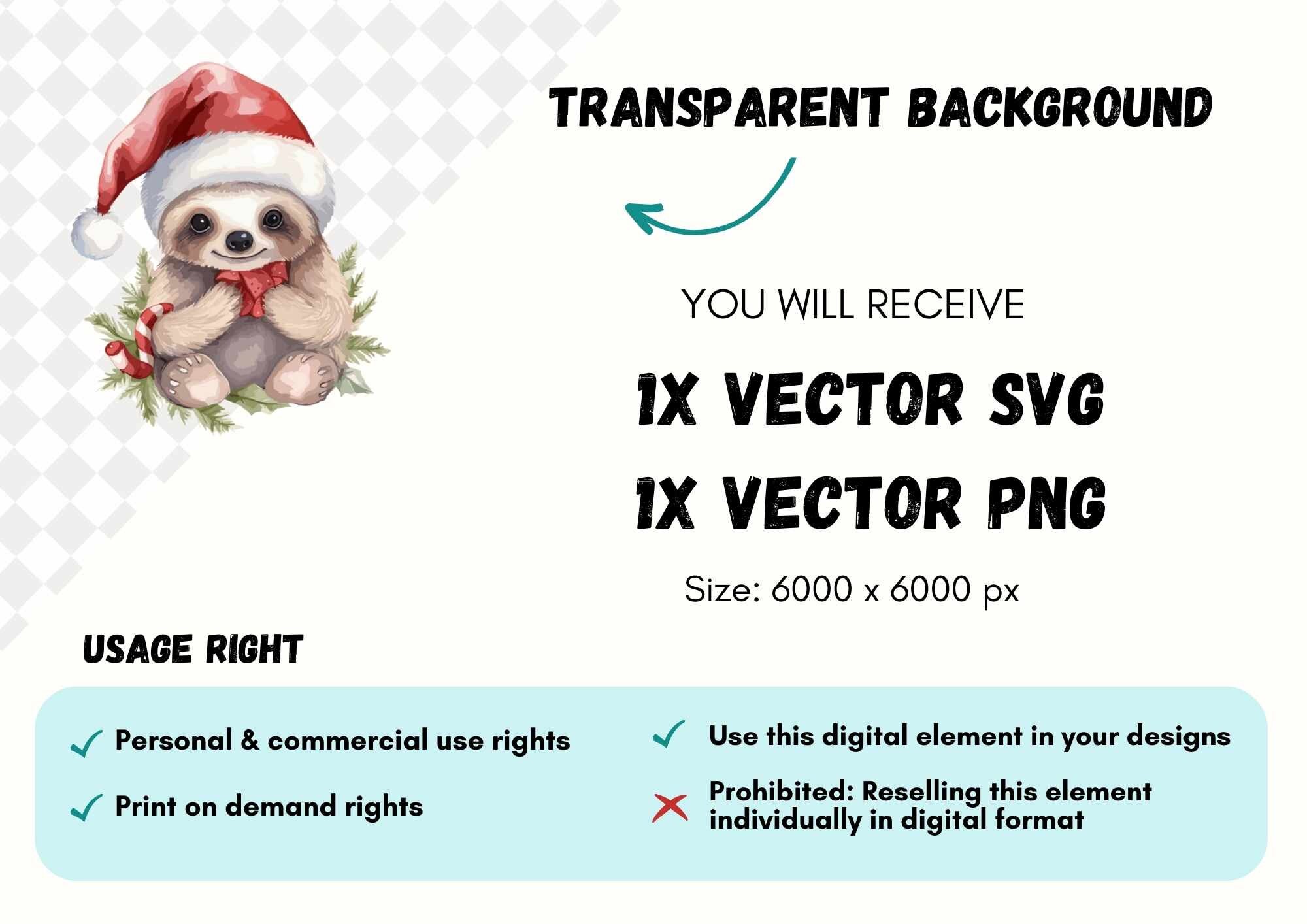 Watercolor Christmas Sloth SVG, Cute Baby Sloth SVG, Vector Happy ...