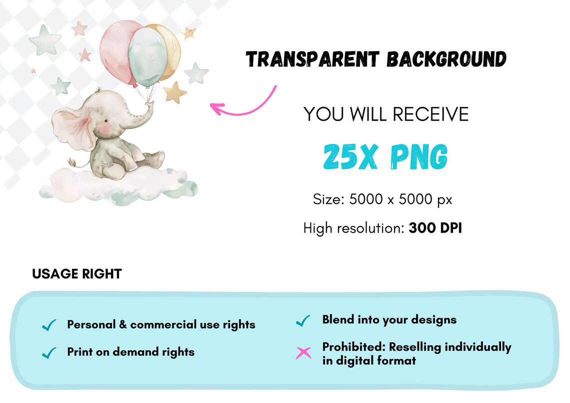 25 Watercolor Elephant Clipart, Pastel Colors, Elephant Balloon ...