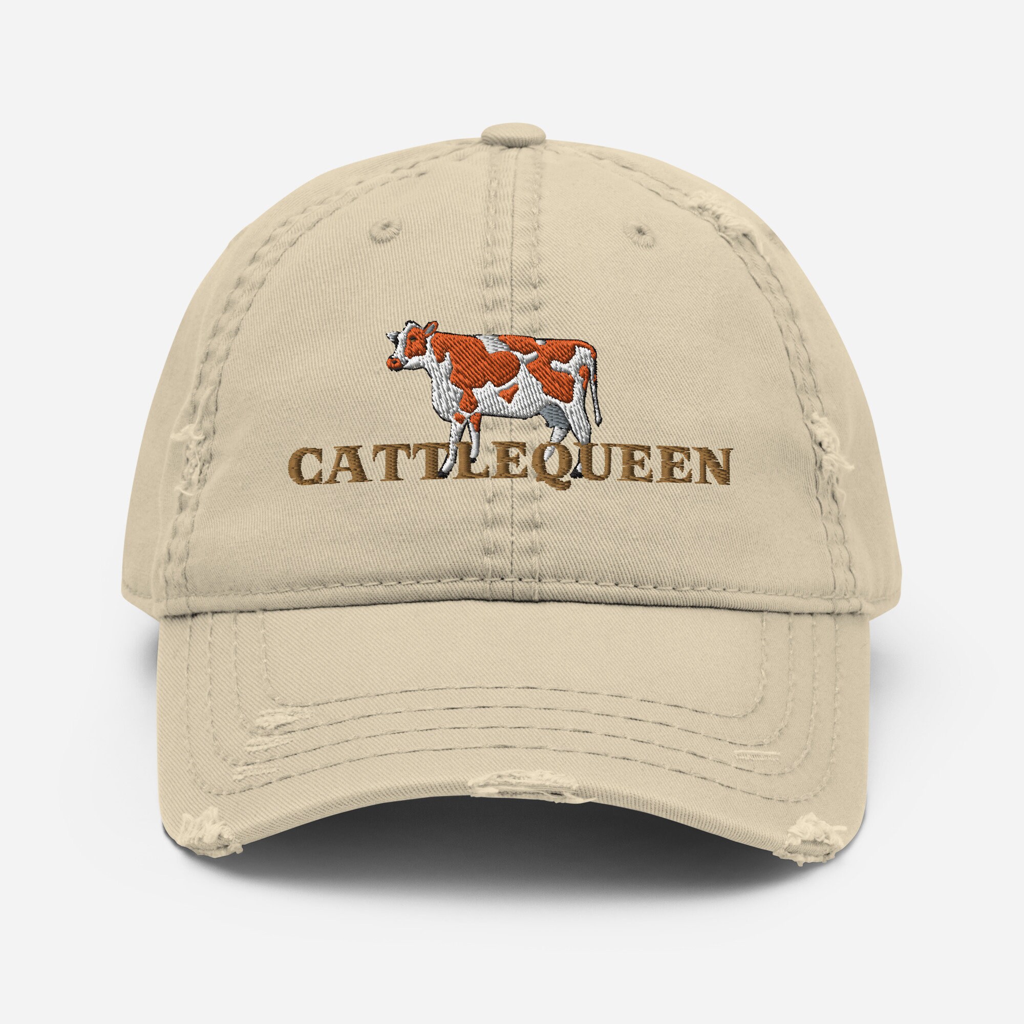 CATTLEQUEEN Distressed Dad Hat, Cow Baseball Cap Hat, Embroidered Cow ...
