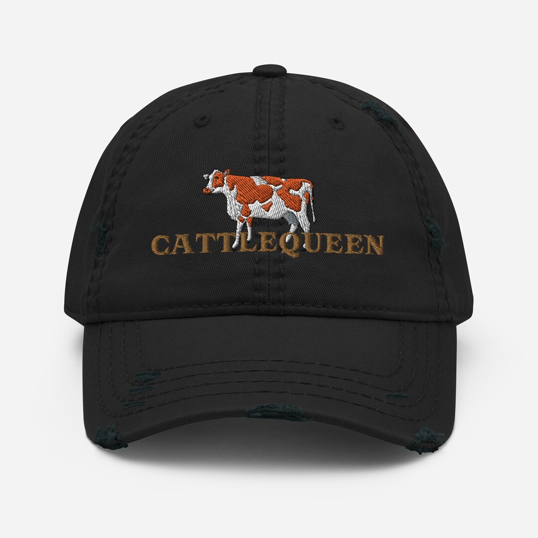 CATTLEQUEEN Distressed Dad Hat, Cow Baseball Cap Hat, Embroidered Cow ...