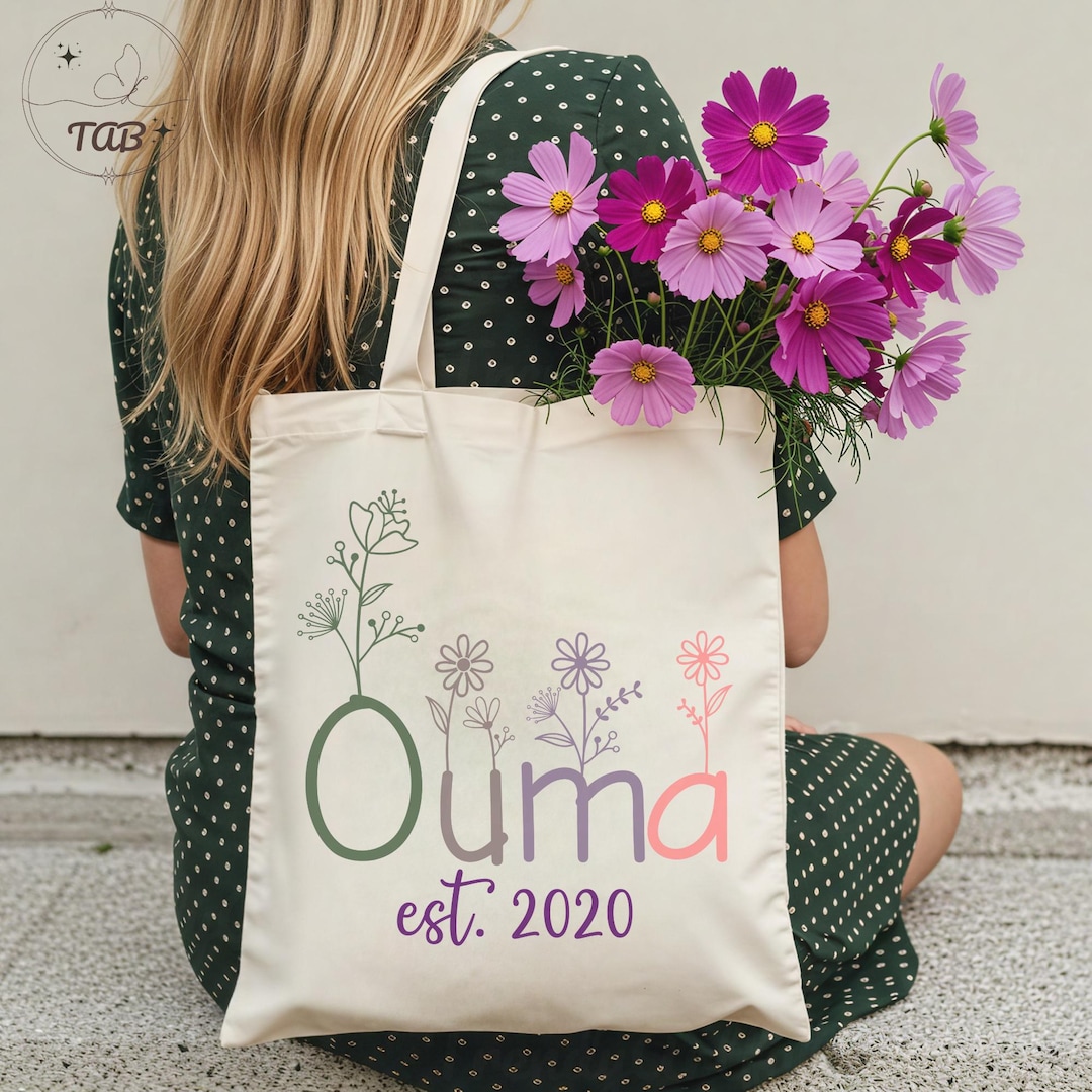 Custom Est Grandma Canvas Tote Bag, Ouma Floral Tote, Personalized Nana ...