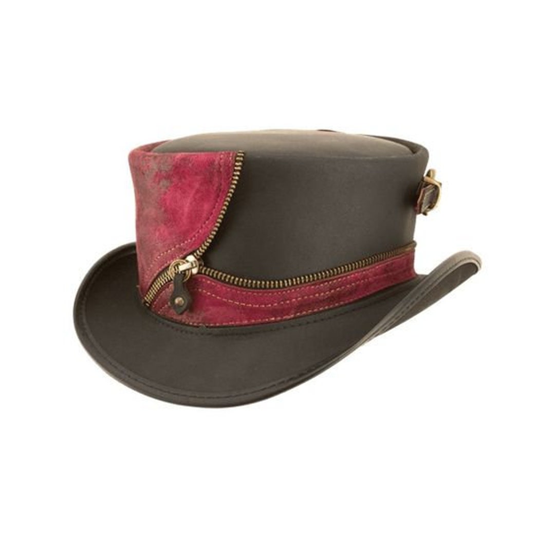 Black Leather Hat Crown Zipper Style Top Hat Hand Made Top Hat - Etsy