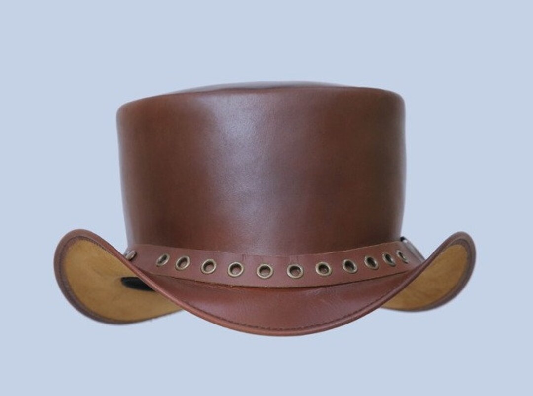 Tan Brown Leather Rock Hat Conchus Style Band Style Top Hat - Etsy