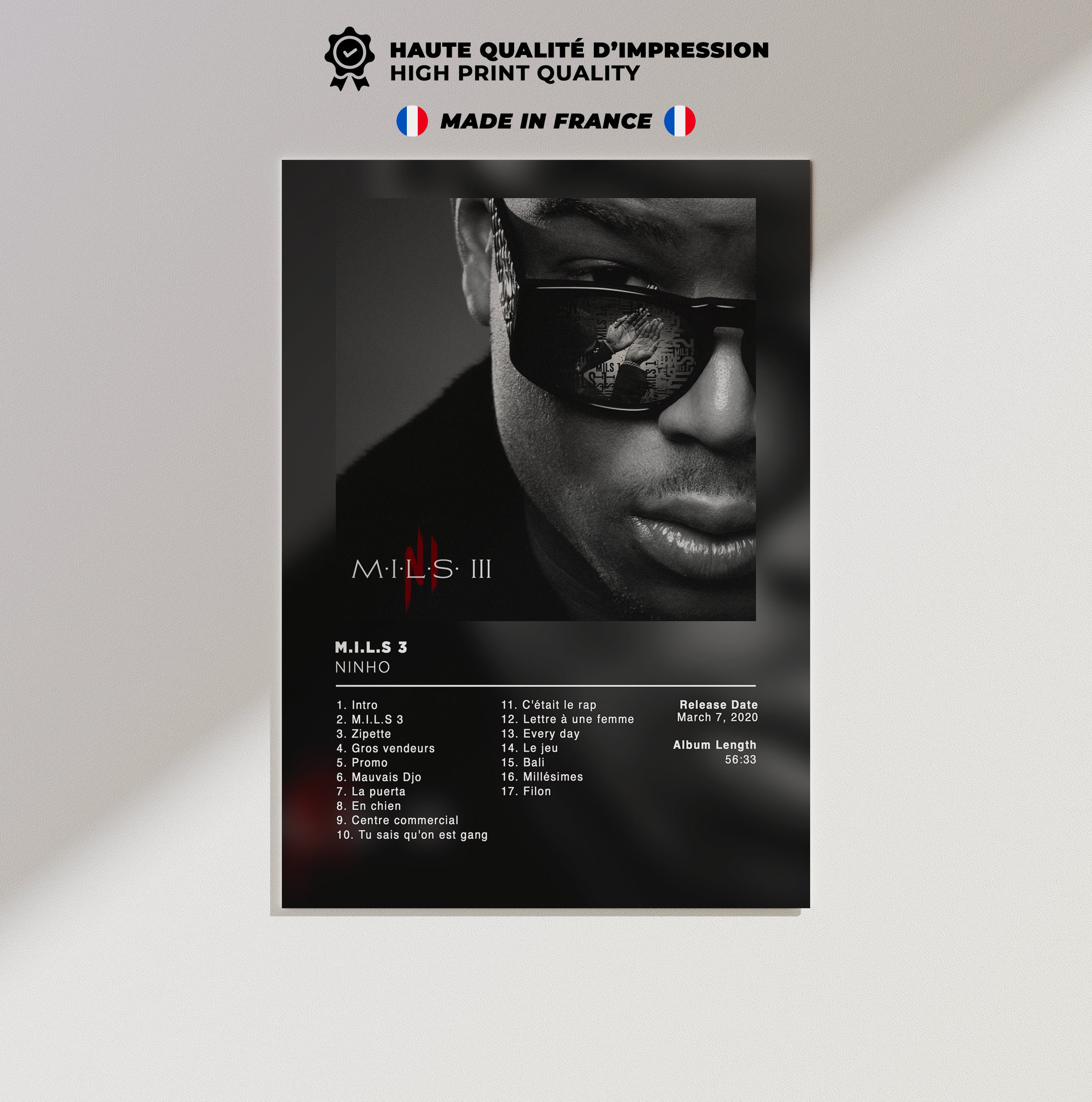 Album Poster MILS 3 de Ninho, rap posters, album cover, album wall art ...