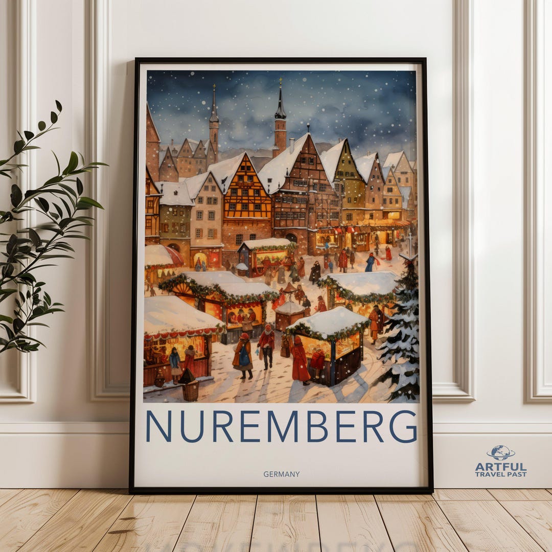 Nuremberg Christmas Market Wall Art, Festive Winter Scene Poster ...