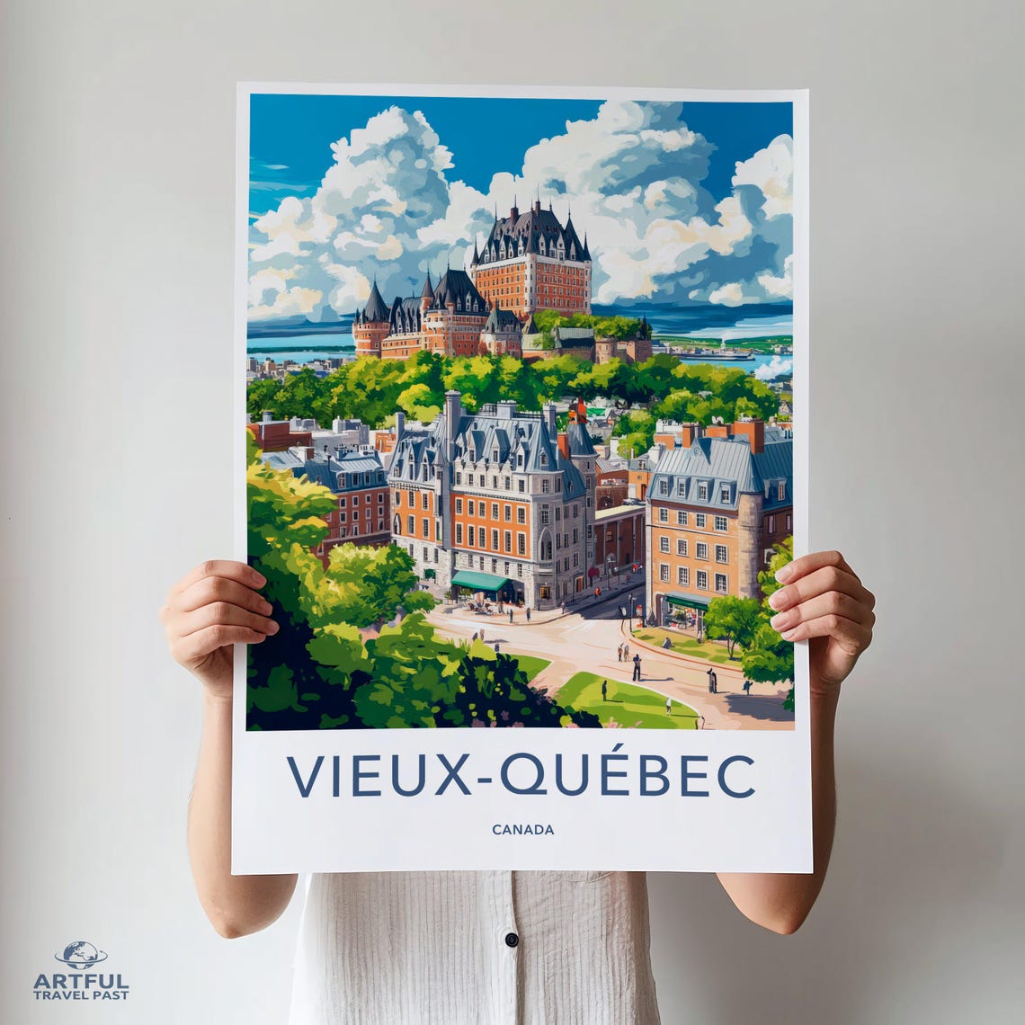 Vintage Vieux Quebec Canada Wall Art, Old Quebec City Skyline Poster ...