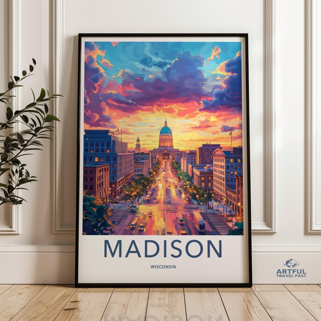 Madison Cityscape Wall Art, Wisconsin Capitol Poster Print, Vibrant ...