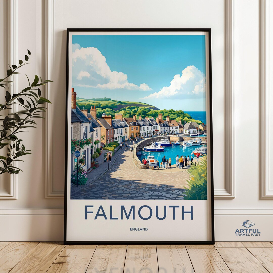 Falmouth England Harbor Scene Wall Art, Coastal Town Poster, Nautical ...