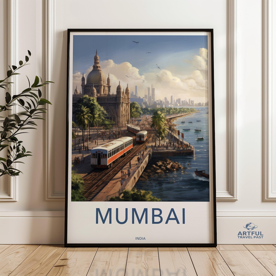 Mumbai Cityscape Wall Art, Indian City Landmark Print, Vintage Mumbai ...