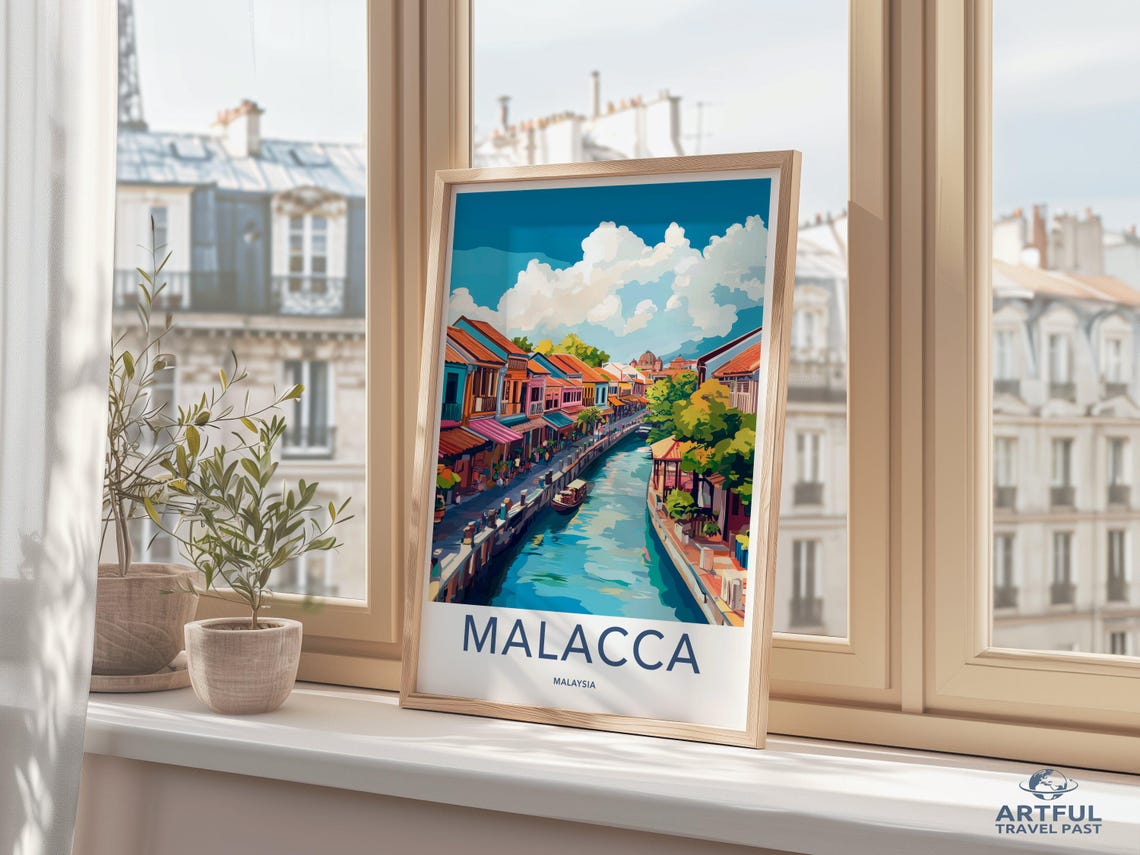 Malacca Malaysia Wall Art Print, Colorful Street and Canal Scene ...