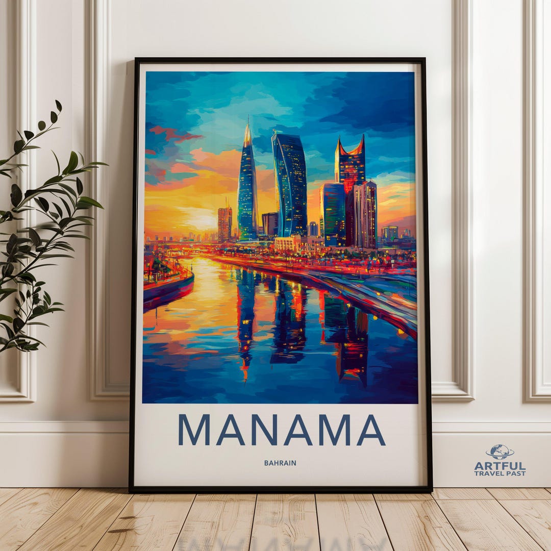 Vibrant Manama Bahrain Skyline Wall Art Print, Colorful Cityscape ...