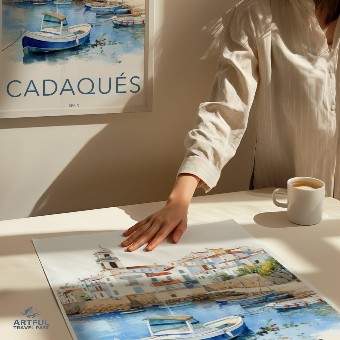 Cadaques Coastal Village Painting, Mediterranean Seascape Wall Art ...