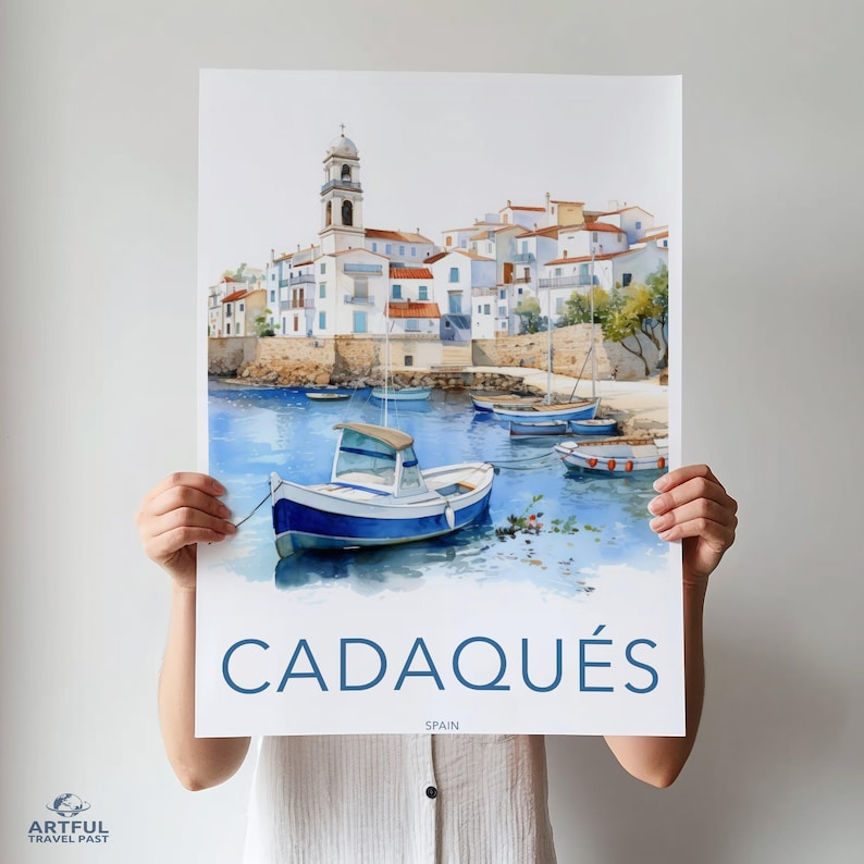 Cadaques Coastal Village Painting, Mediterranean Seascape Wall Art ...