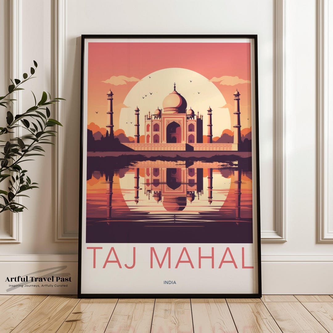 Taj Mahal Poster, India Wall Art, Historical Landmark Print ...