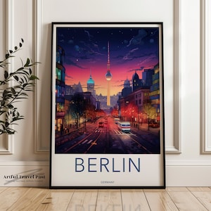 Berlin Cityscape Wall Art, Vibrant Urban Sunset Print, Germany Skyline ...