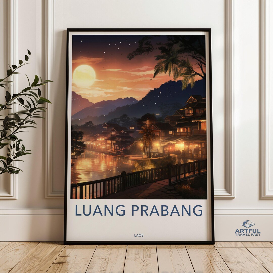 Luang Prabang Wall Art, Sunset Over Cultural Heritage, Scenic Landscape ...