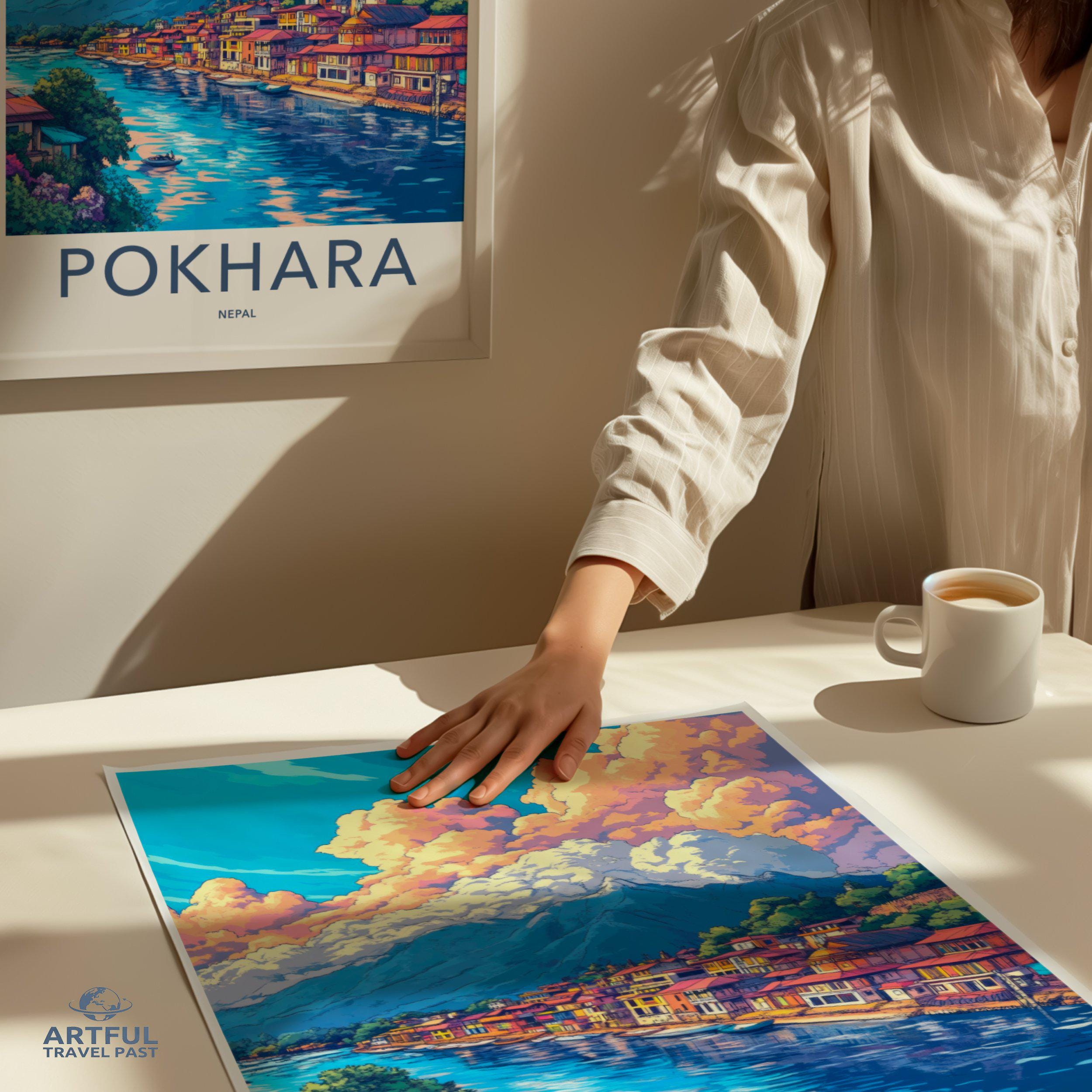 Pokhara Nepal Wall Art, Colorful Landscape Print, Scenic Home Decor ...