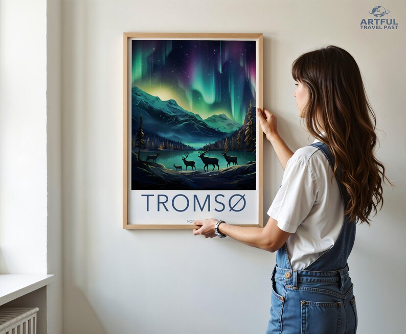 Tromsø Norway Wall Art, Northern Lights Night Sky Poster, Reindeer ...