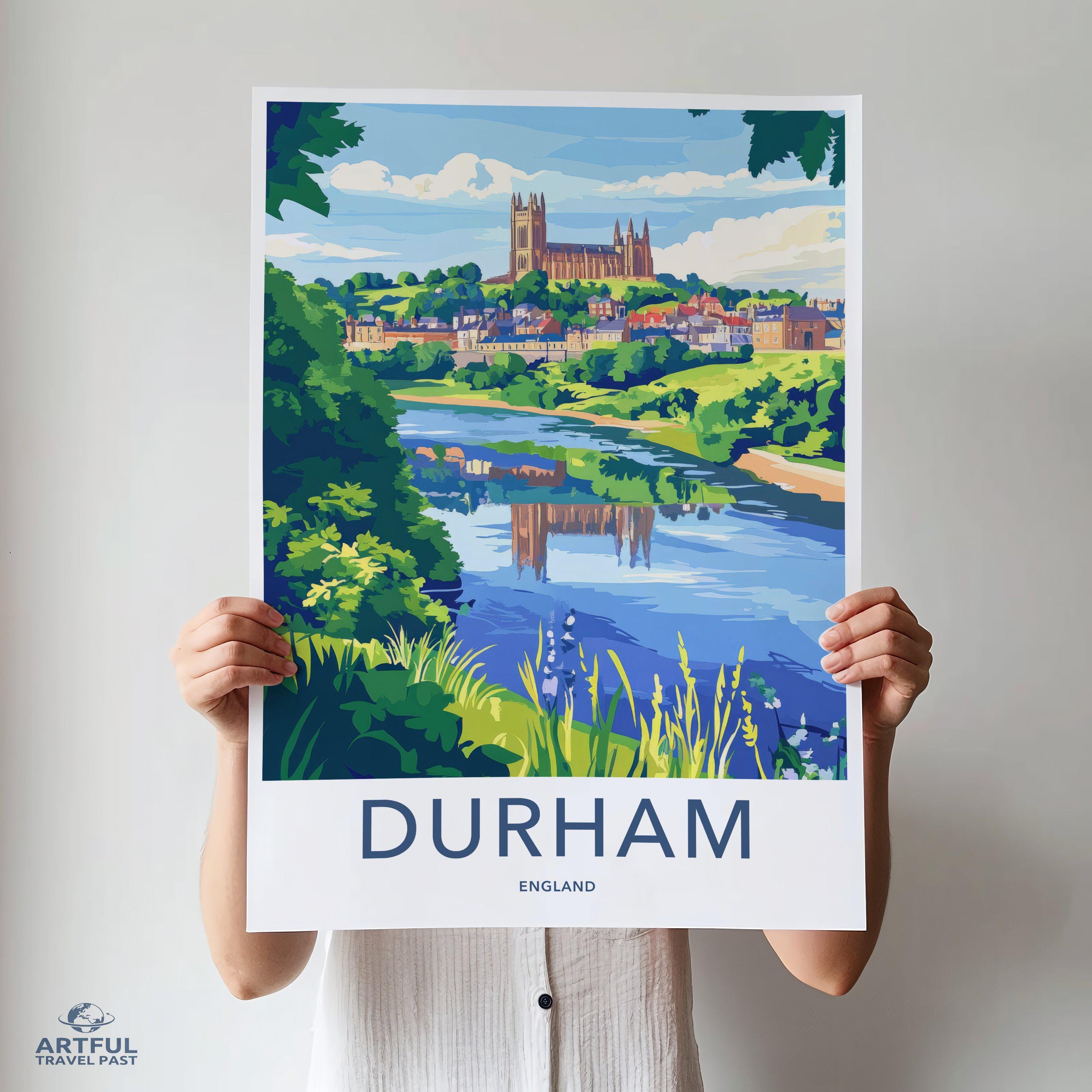 Vintage Durham England Wall Art, Travel Poster, Scenic Cityscape Print ...