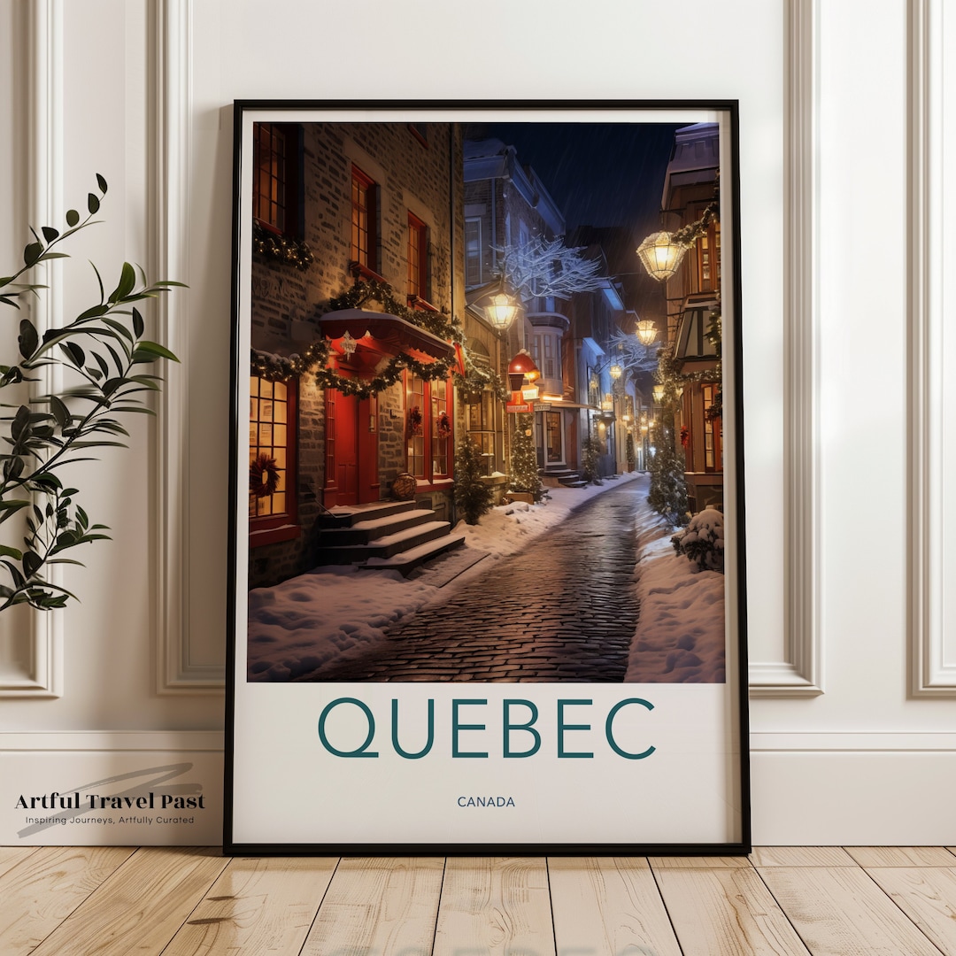 Quebec Wall Art, Historic City Street at Night, Christmas Decor ...