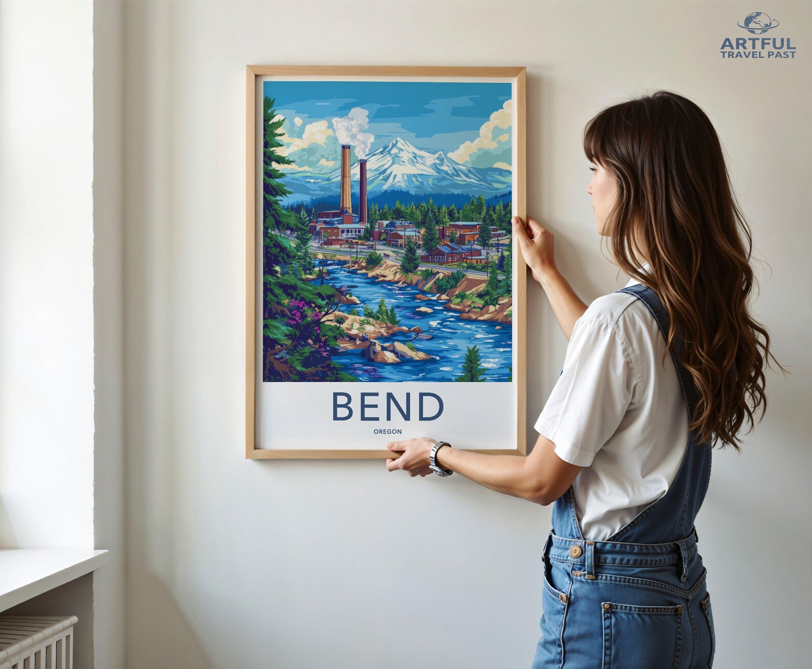 Bend Oregon Wall Art, Mountain Landscape Print, Cityscape Artwork, Home ...