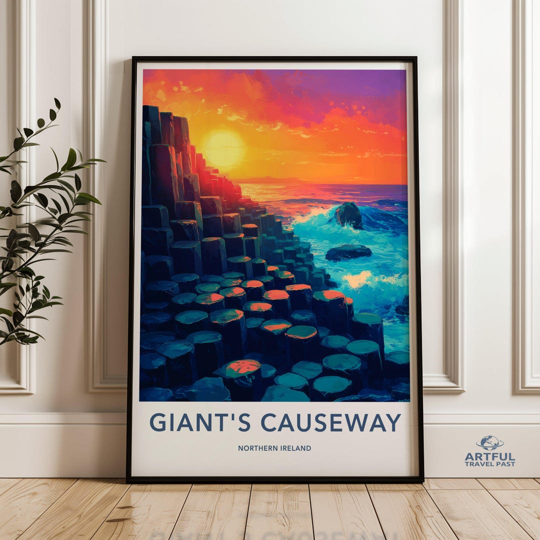 Giant's Causeway Northern Ireland Wall Art, Sunset Ocean Print, Coastal ...
