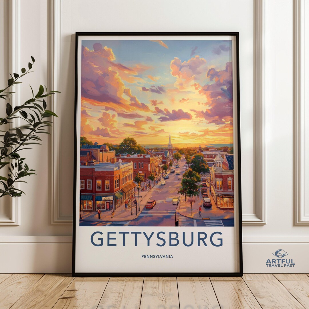 Gettysburg Pennsylvania Wall Art, Sunset Townscape Painting, Street ...
