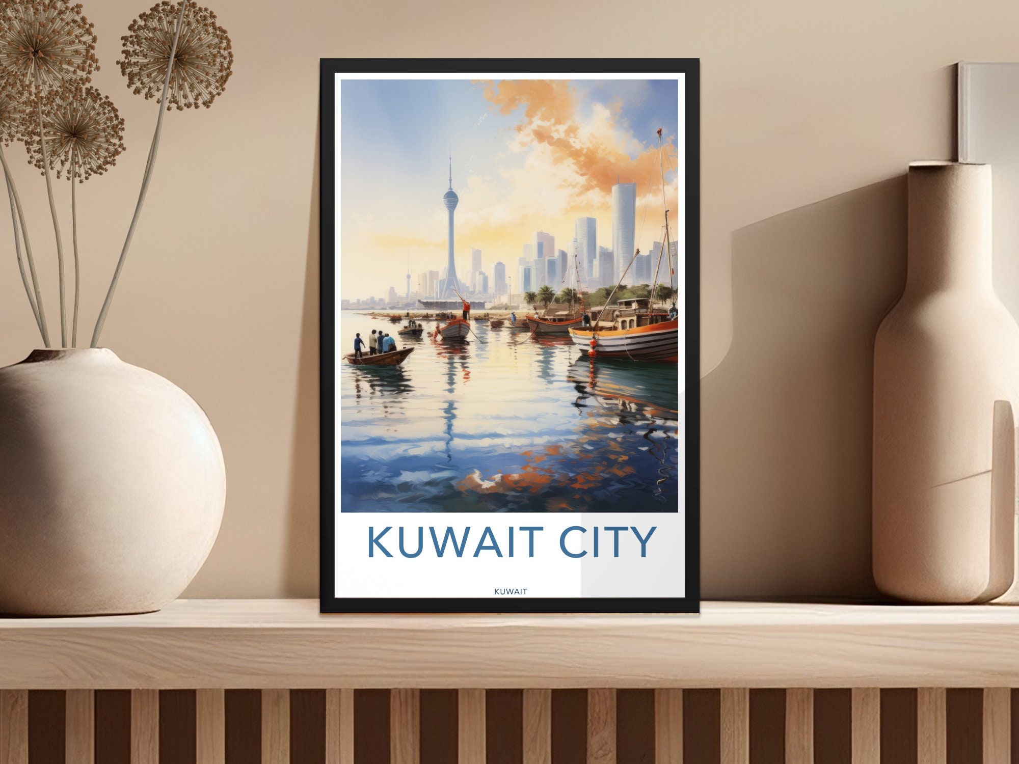 Kuwait City Skyline Poster, Travel Wall Art, Modern Cityscape Print ...