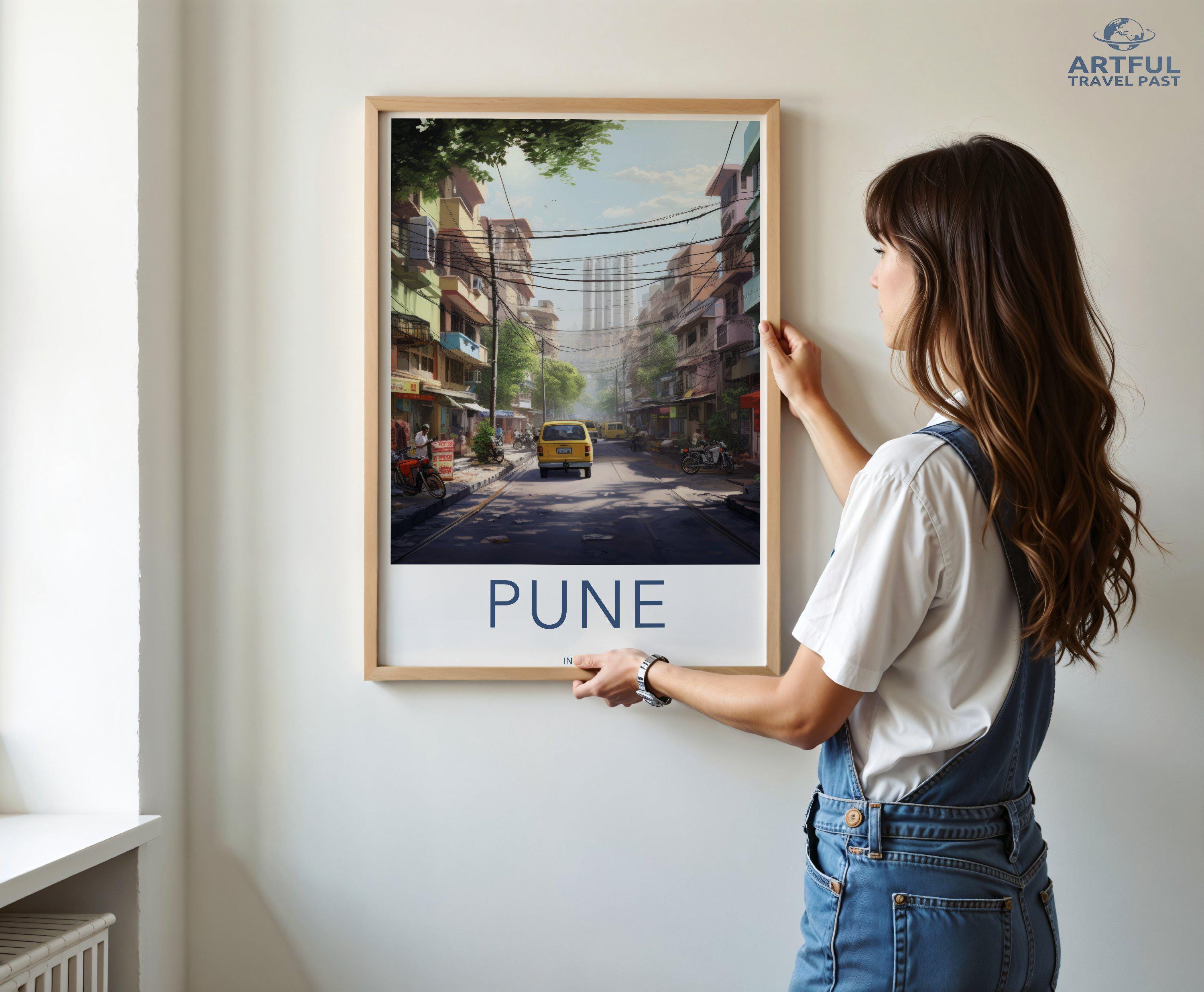 Pune City Street View Wall Art, India Urban Landscape Poster, Colorful ...
