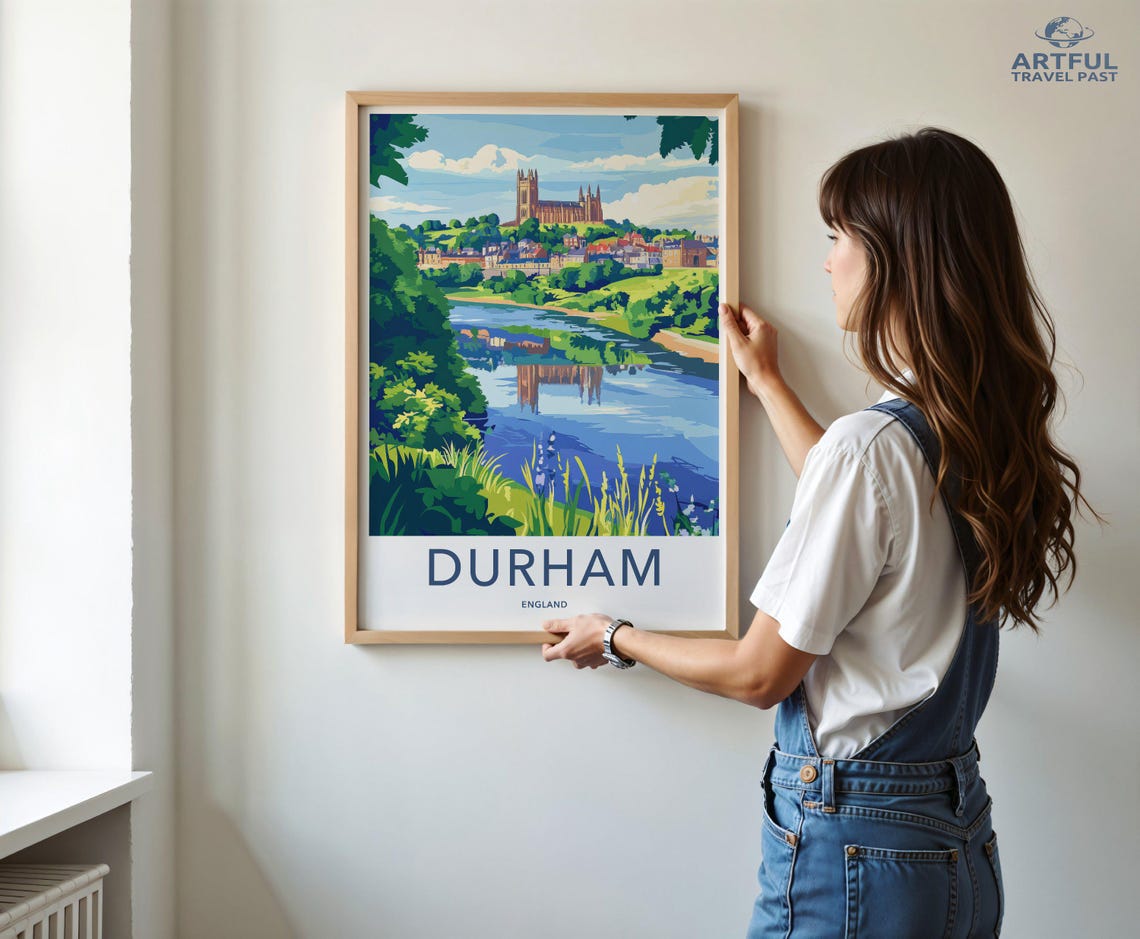 Vintage Durham England Wall Art, Travel Poster, Scenic Cityscape Print ...