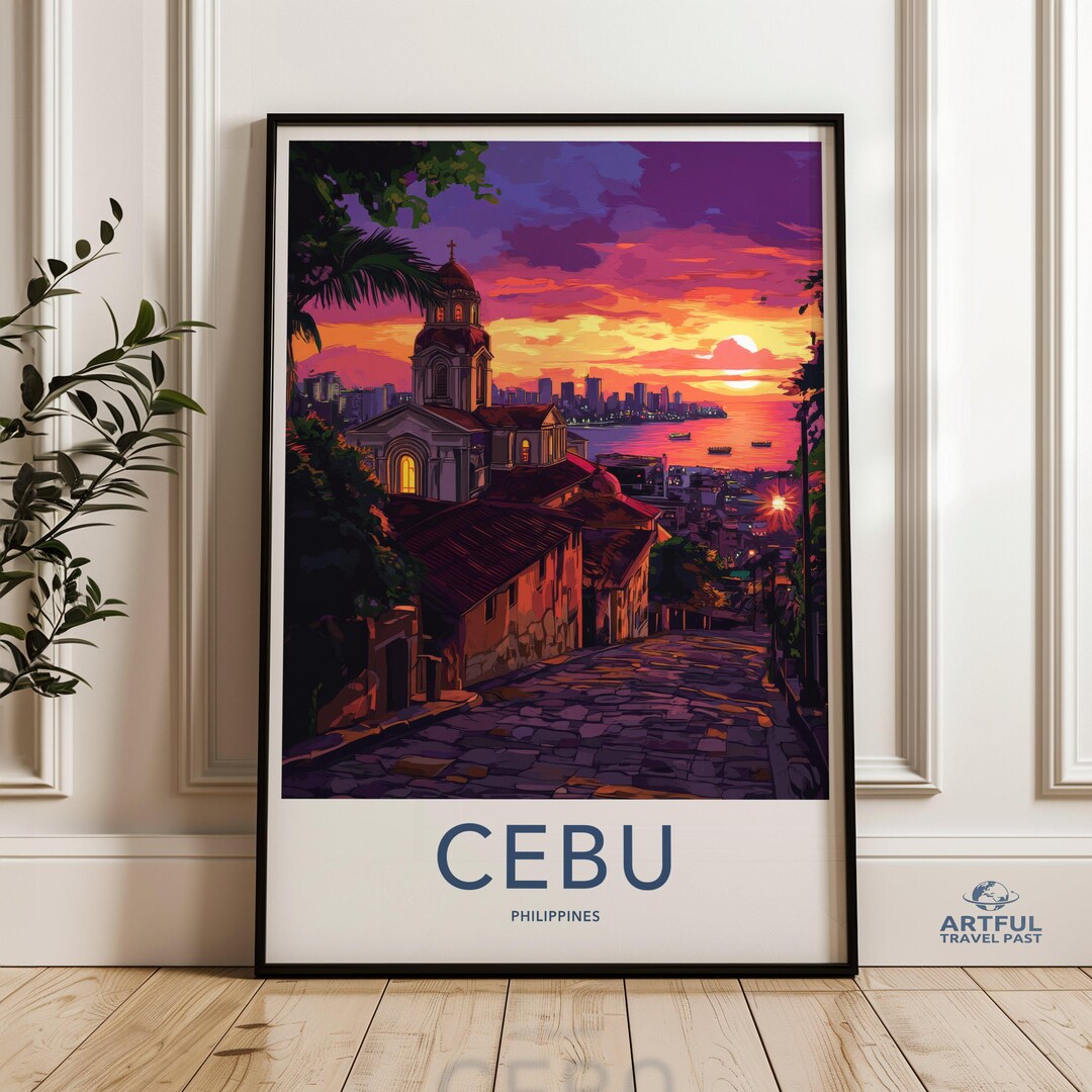 Cebu Philippines Wall Art Print, Sunset Cityscape Art, Travel Poster ...