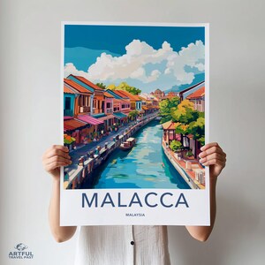 Malacca Malaysia Wall Art Print, Colorful Street and Canal Scene ...