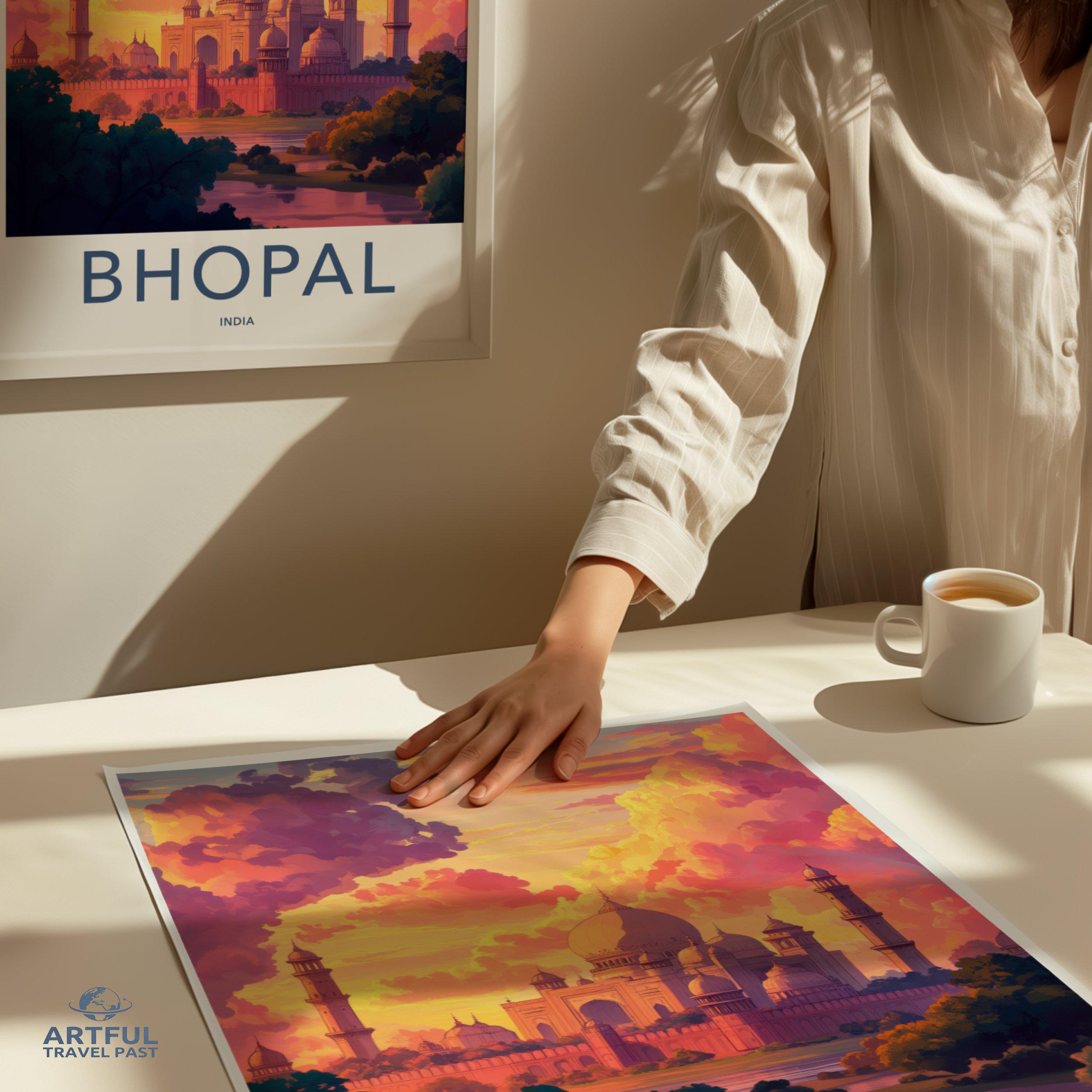 Bhopal India Sunset Wall Art Print, Cityscape Poster, Colorful ...