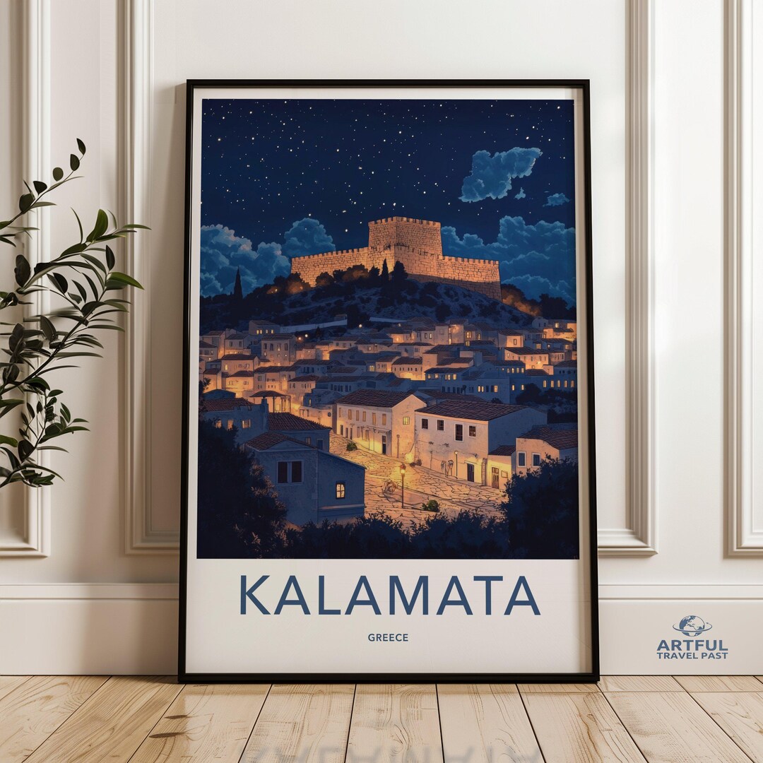Kalamata Greece Night Scene Wall Art Print, Vibrant Cityscape Poster, Greek Architecture Artwork ...