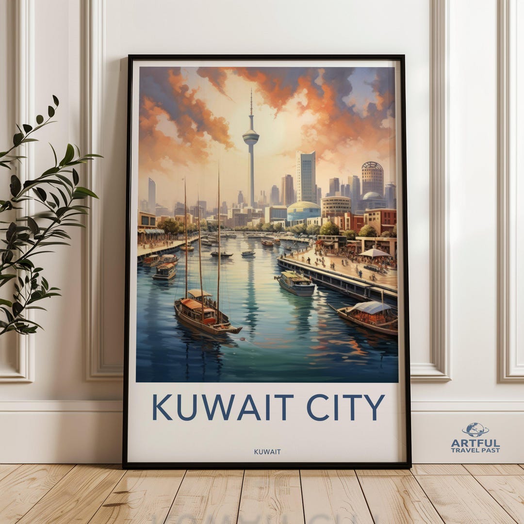 Stunning Kuwait City Skyline, Waterfront View Wall Art, Vibrant Modern Architecture Poster ...