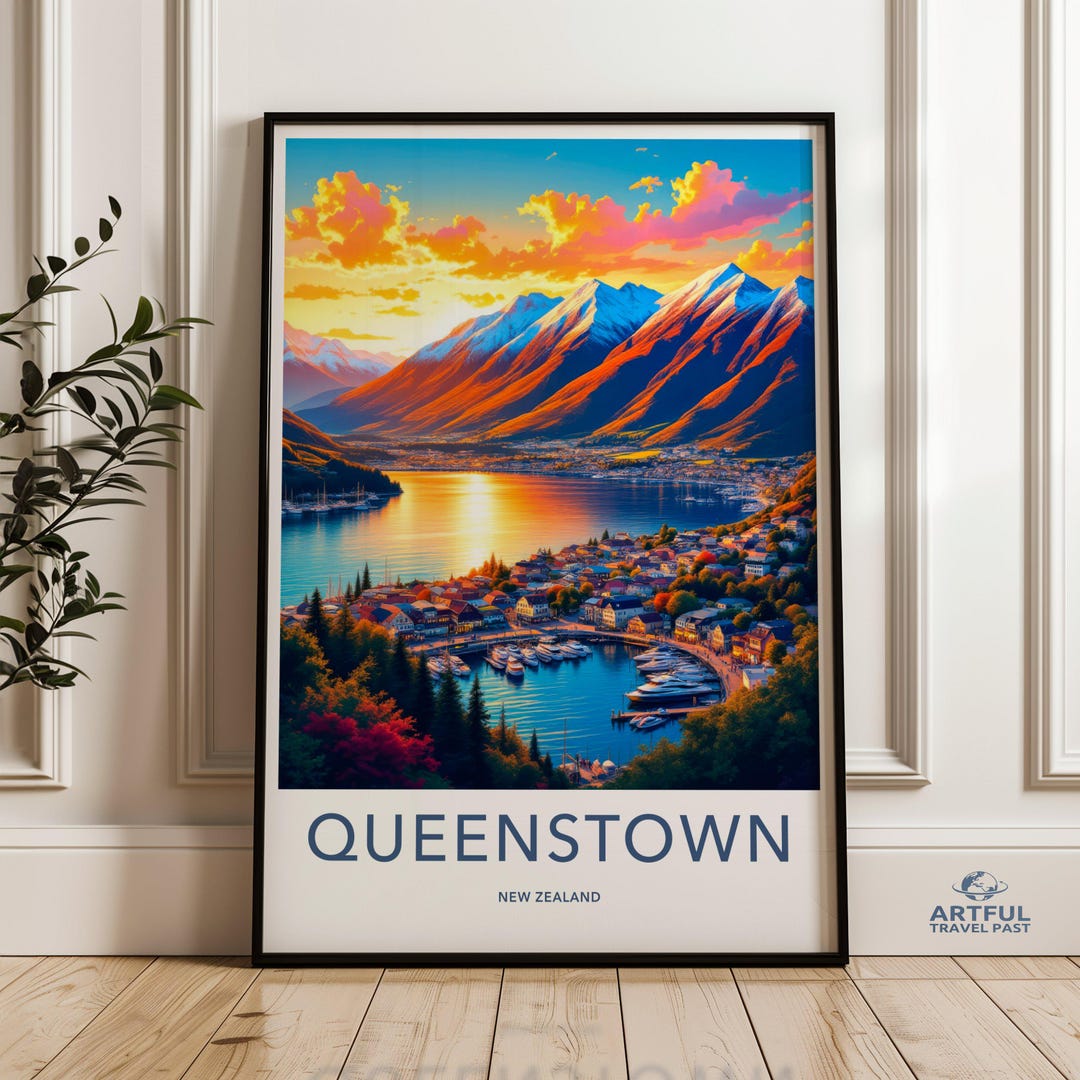 Queenstown New Zealand Wall Art, Mountain Sunset Print, Scenic ...