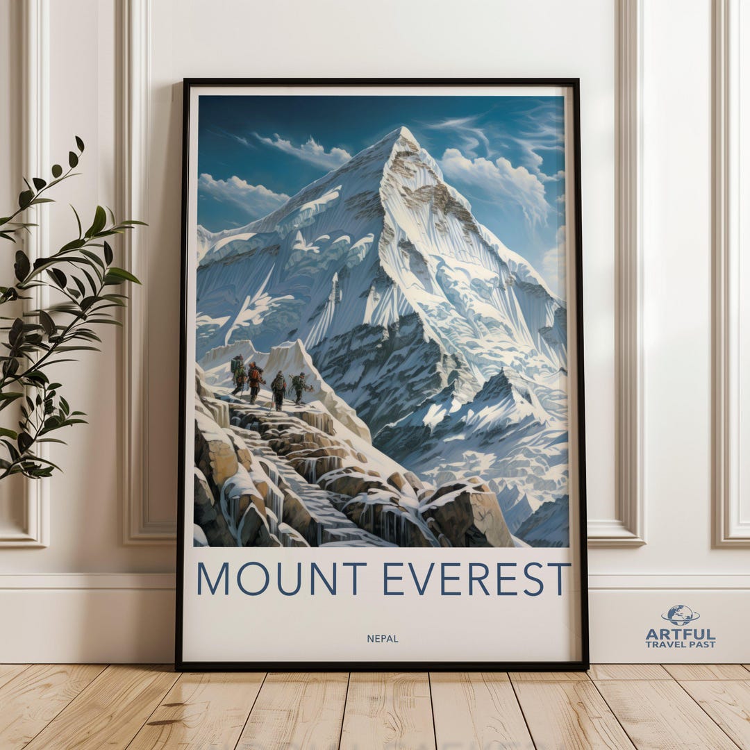 Mount Everest Wall Art Print, Mountain Climbing Home Decor, Snow-capped ...