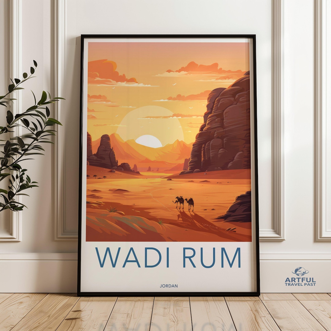 Wadi Rum Wall Art, Scenic Desert Landscape, Sunset Camel Scene, Boho ...