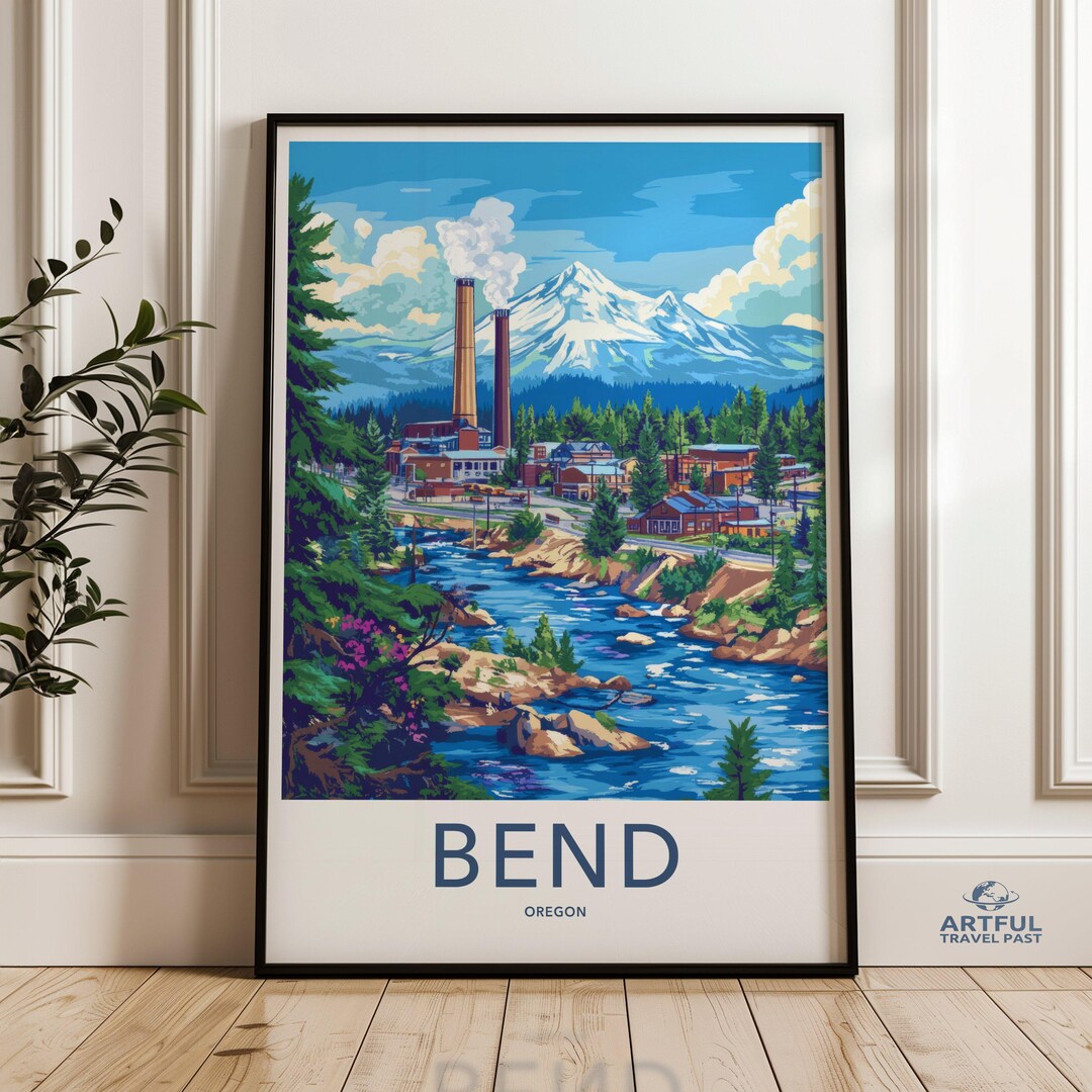 Bend Oregon Wall Art, Mountain Landscape Print, Cityscape Artwork, Home ...
