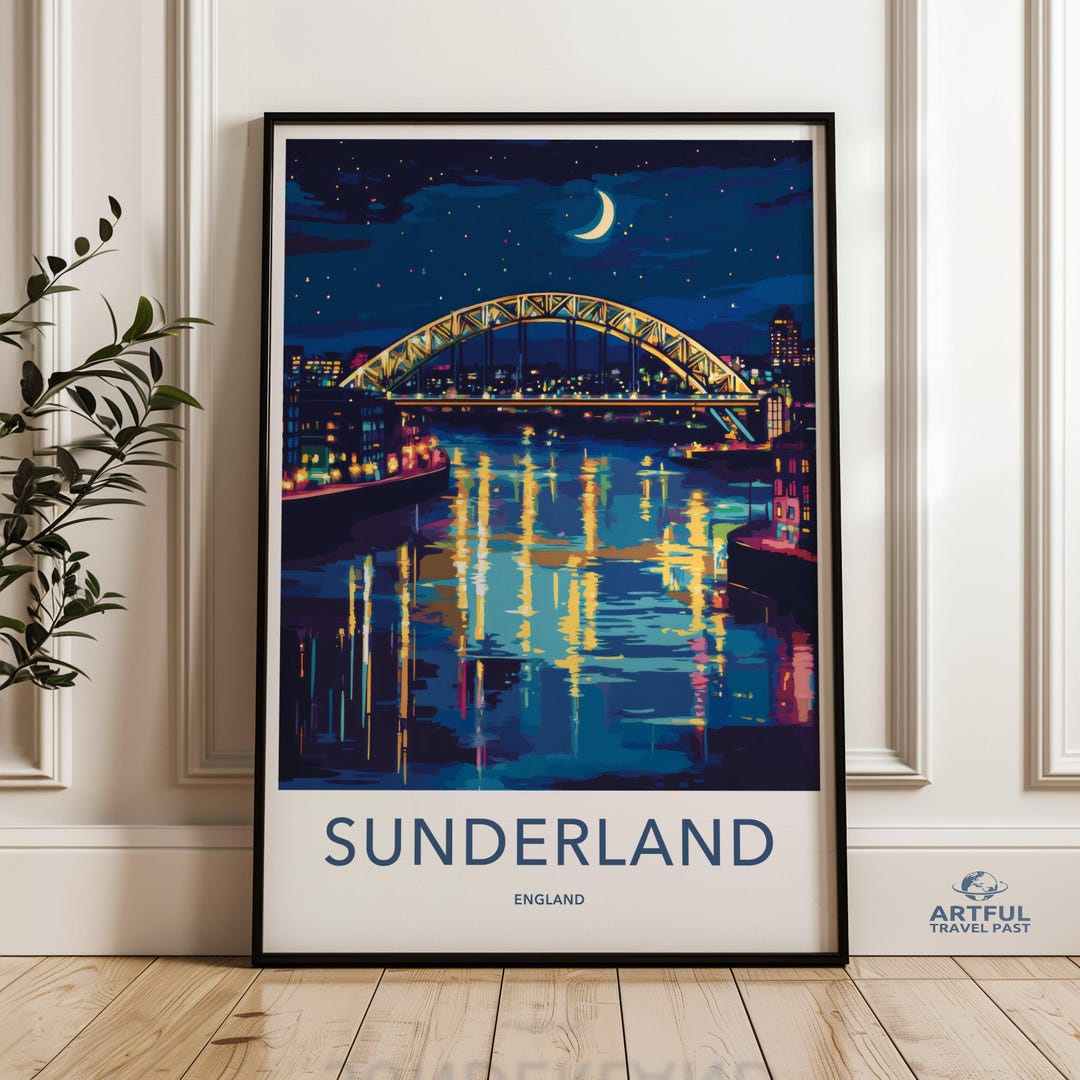 Sunderland Bridge Wall Art, Night Sky Cityscape Print, Modern Home ...