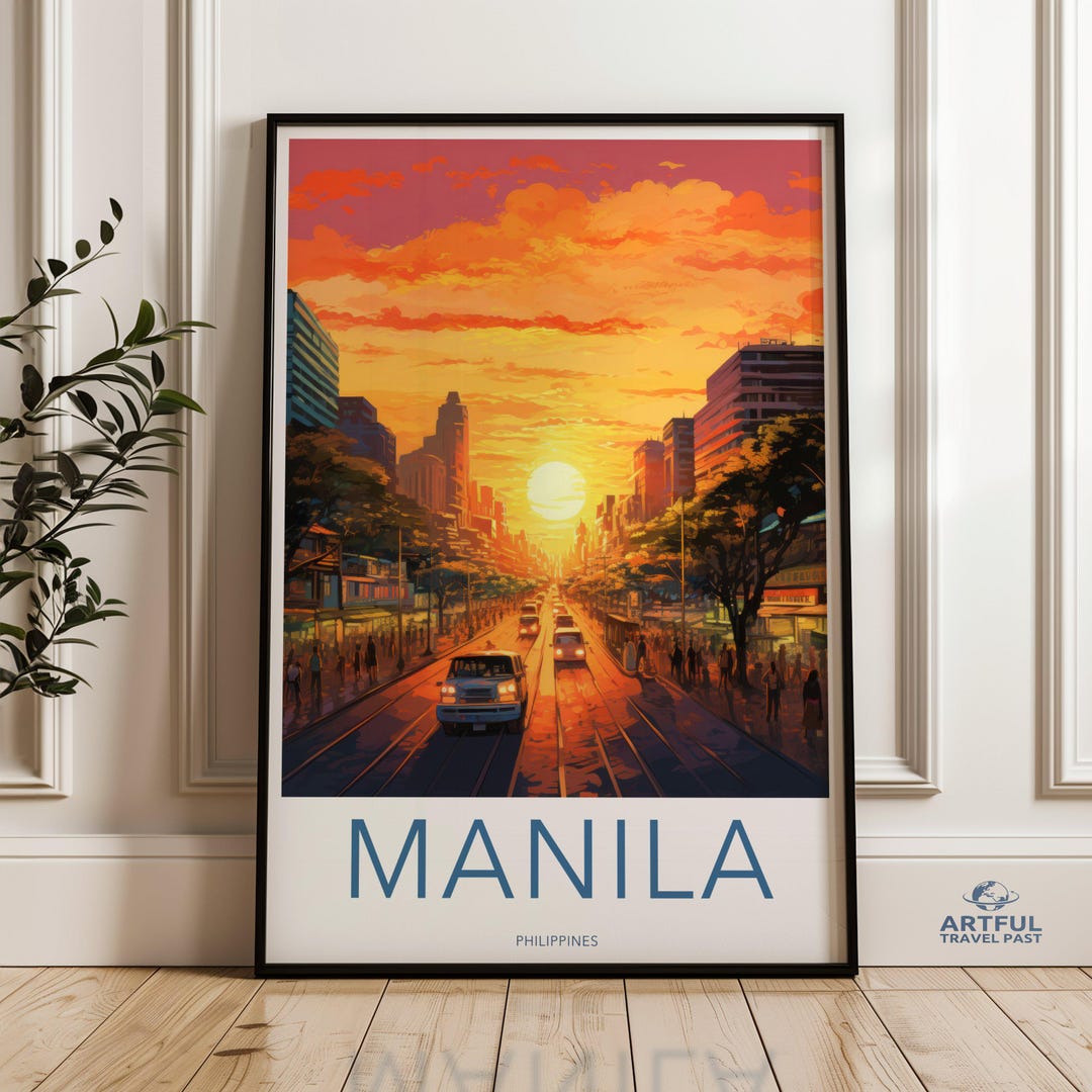 Manila Sunset Cityscape Wall Art, Philippines Travel Poster, Vintage ...